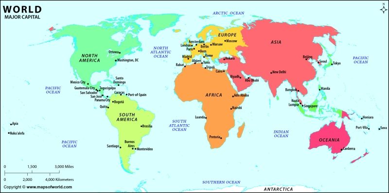 Map Showing Capitals Of The World World Map Capitals Vector Art,